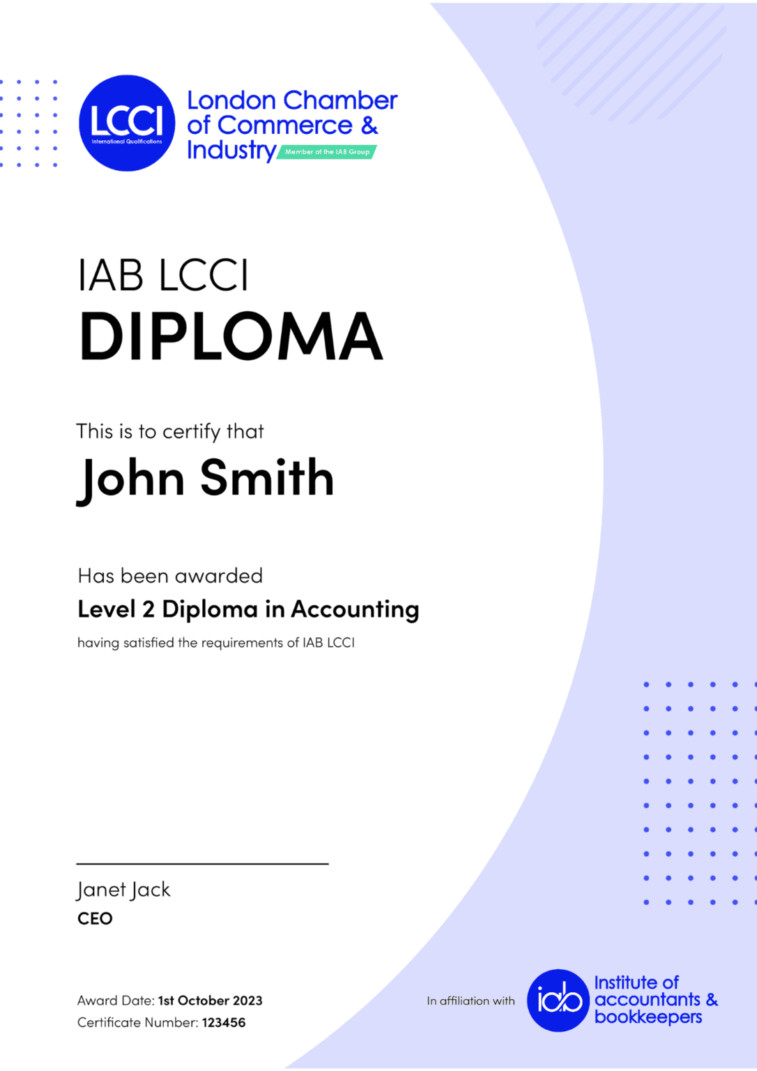 IAB LCCI Level 2 Diploma in Bookkeeping and Accounting
