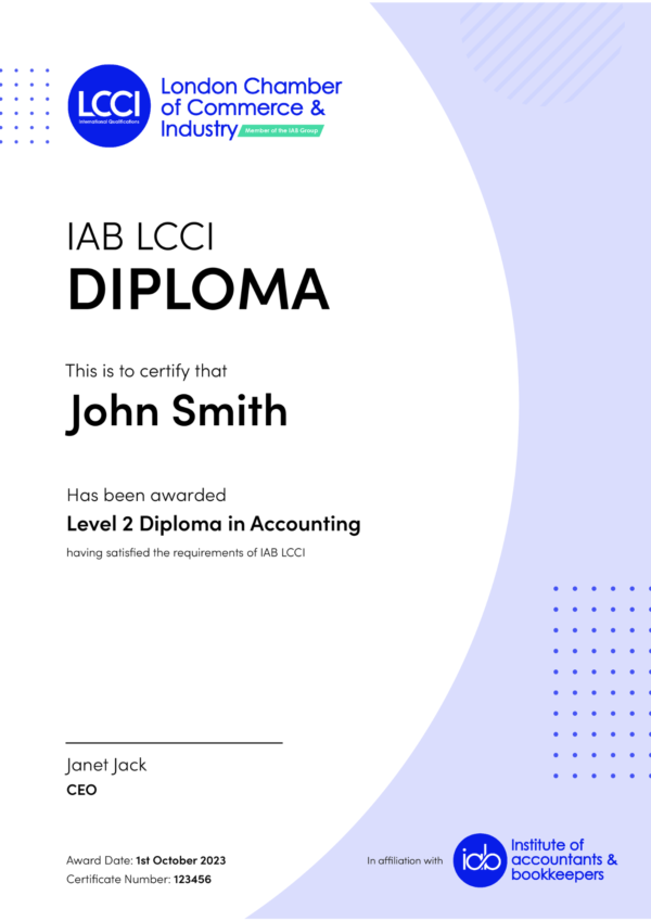 IAB LCCI Level 3 - Diploma in Accounting and Finance